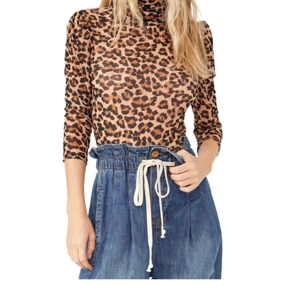 Free People | Tops | 8 Nwt Free People Leopard Print Gather Turtleneck ...